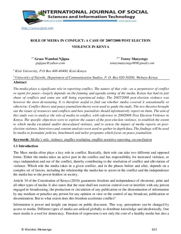 (PDF) Role of Media in Conflict; a Case of 2007/2008 Post Election ...