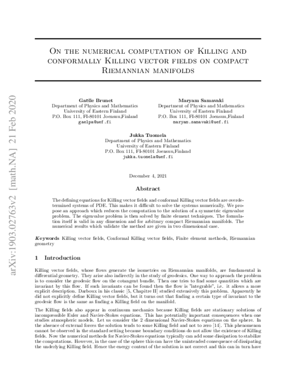 (PDF) On the numerical computation of Killing and conformally Killing ...