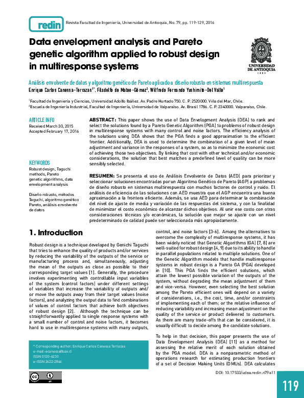 (PDF) Data envelopment analysis and Pareto genetic algorithm applied to robust design in ...