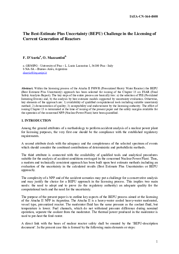 (PDF) The Best-Estimate Plus Uncertainty (BEPU) Challenge in the ...