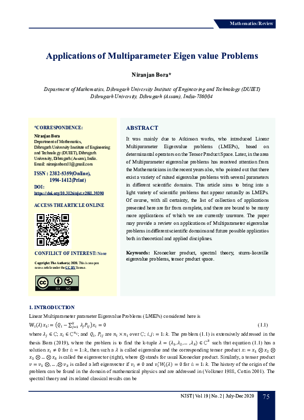 (PDF) Applications of Multiparameter Eigenvalue Problems