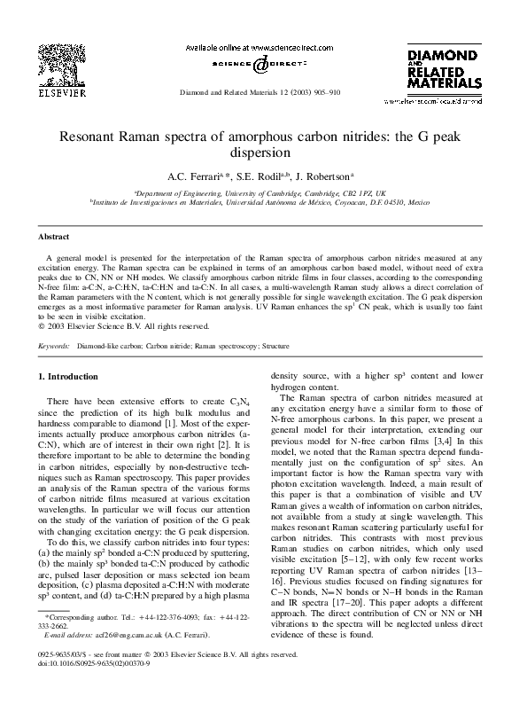 (PDF) Resonant Raman spectra of amorphous carbon nitrides: the G peak ...