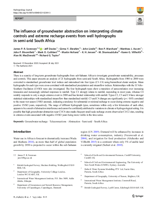 (PDF) The influence of groundwater abstraction on interpreting climate ...