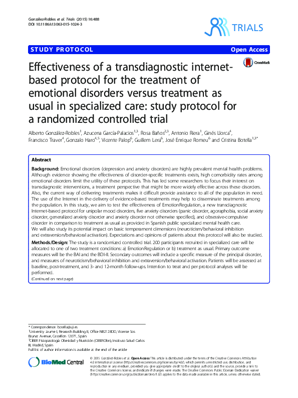 (PDF) Effectiveness of a transdiagnostic internet-based protocol for the treatment of emotional ...