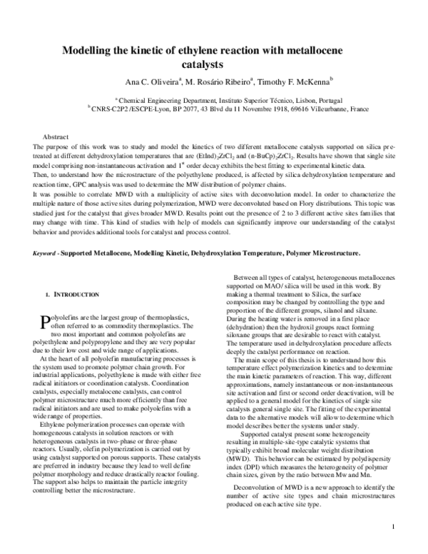 (PDF) Modelling the kinetic of ethylene reaction with metallocene ...