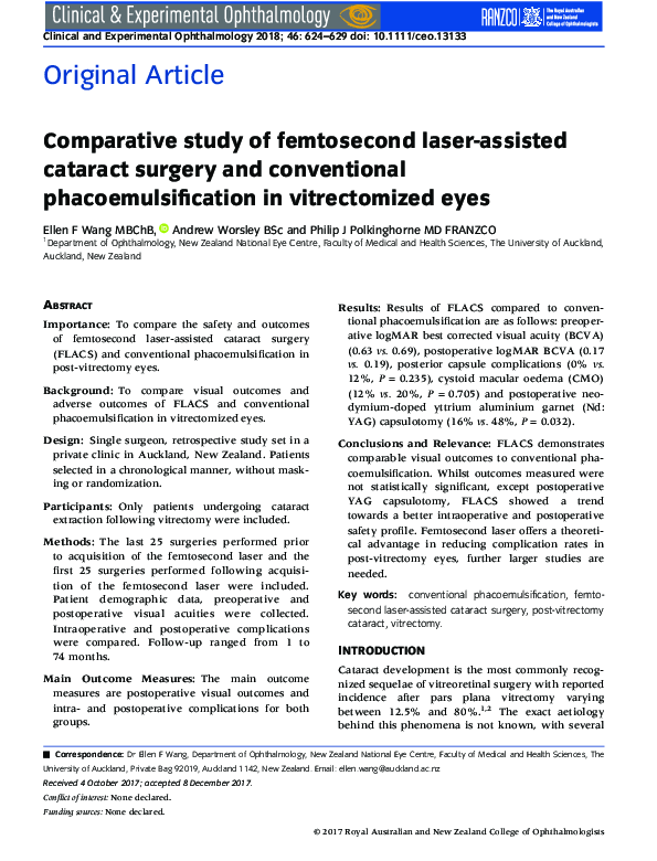 (PDF) Comparative study of femtosecond laser assisted cataract surgery ...