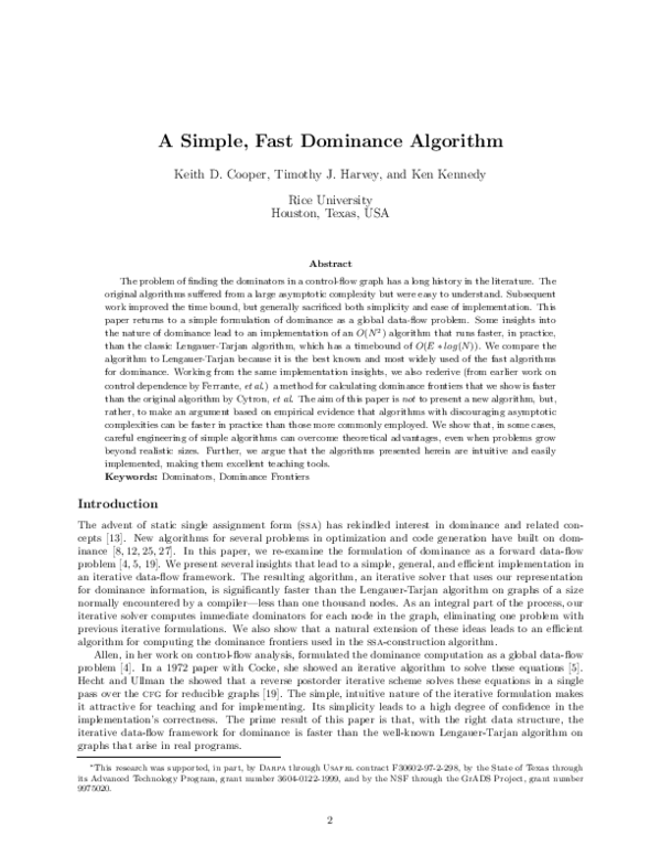 (PDF) A Simple, Fast Dominance Algorithm