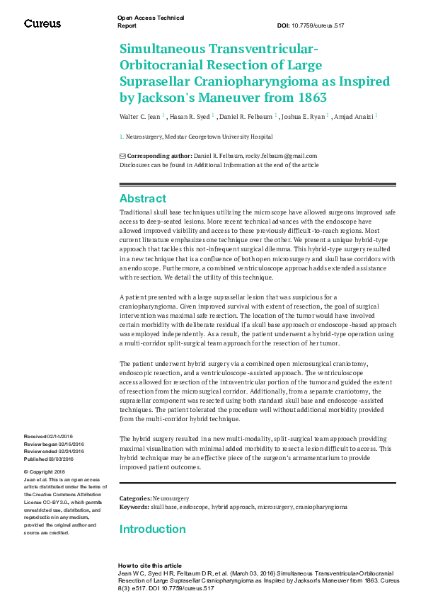 (PDF) Simultaneous Transventricular-Orbitocranial Resection of Large ...