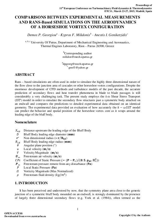 (PDF) Comparisons Between Experimental Measurements and RANS-Based ...