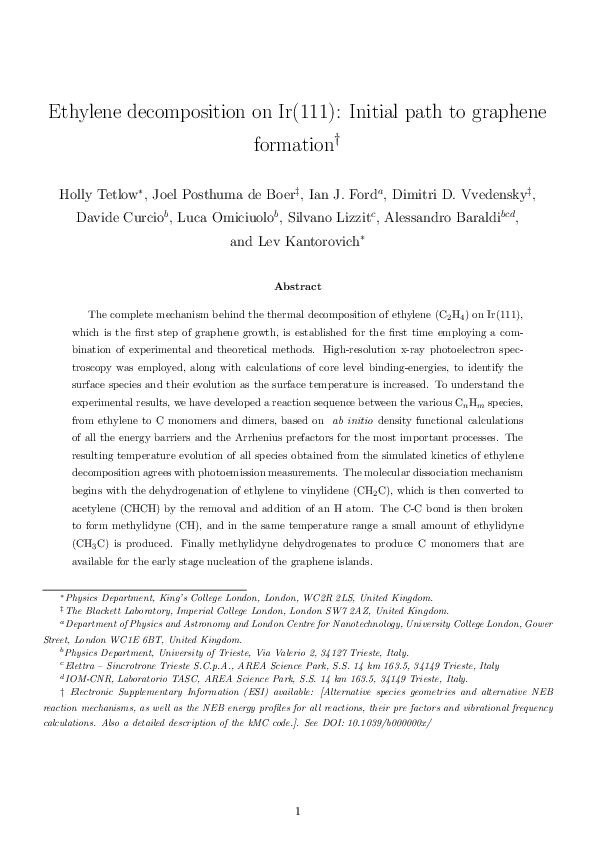 (PDF) Ethylene decomposition on Ir(111): Initial path to graphene formation
