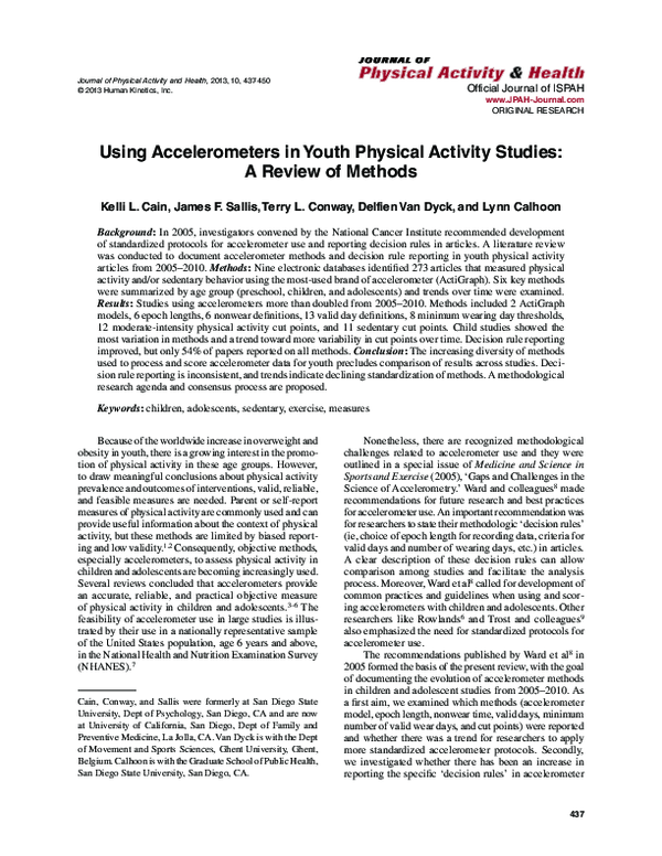 (PDF) Using accelerometers in youth physical activity studies: a review ...