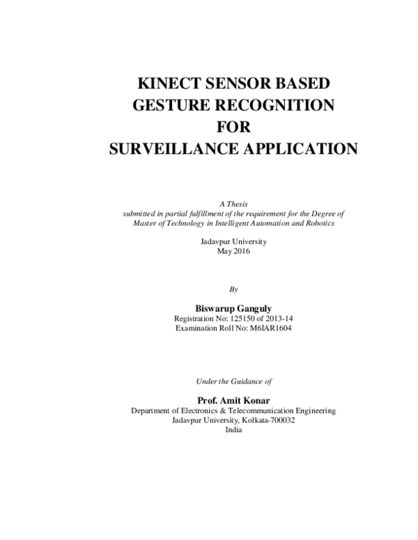 (PDF) Kinect Sensor Based Gesture Recognition for Surveillance Application