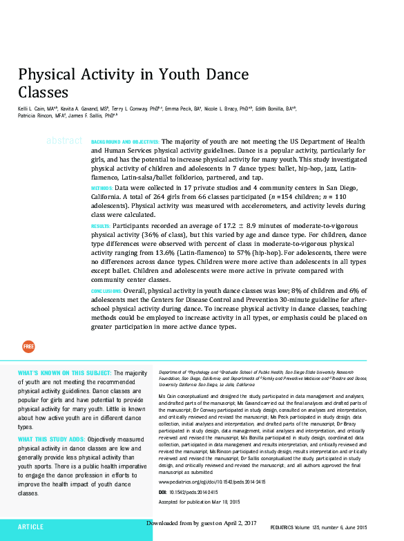 (PDF) Physical Activity in Youth Dance Classes