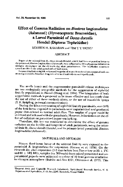 (PDF) Effect of Gamma Radiation on Biosteres longicaudatus (Ashmead ...