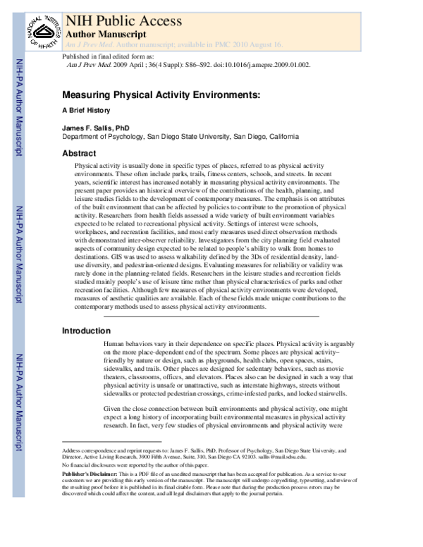 (PDF) Measuring Physical Activity Environments
