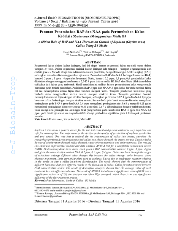 (PDF) Addition Role of BAP and NAA Hormon on Growth of Soybean ...