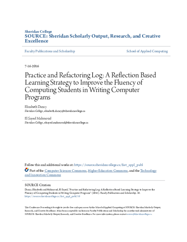 (PDF) Practice and Refactoring Log: A Reflection Based Learning ...