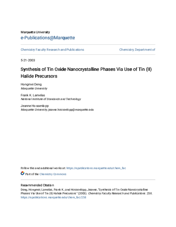 (PDF) Synthesis of Tin Oxide Nanocrystalline Phases via Use of Tin(II ...