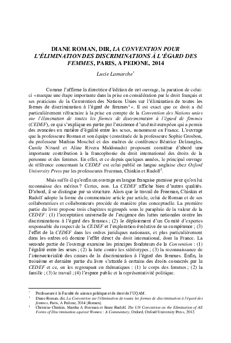 (PDF) Diane Roman (dir.), La Convention pour l’élimination des ...