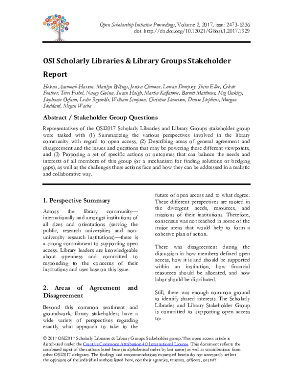 (PDF) Scholarly Libraries & Library Groups Stakeholder Report