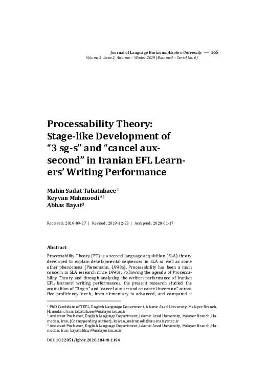 (PDF) Processability Theory: Stage-like Development of “3 sg-s” and “cancel aux-second” in ...