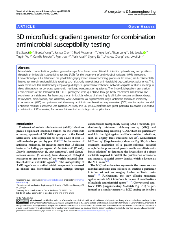 (PDF) 3D microfluidic gradient generator for combination antimicrobial ...