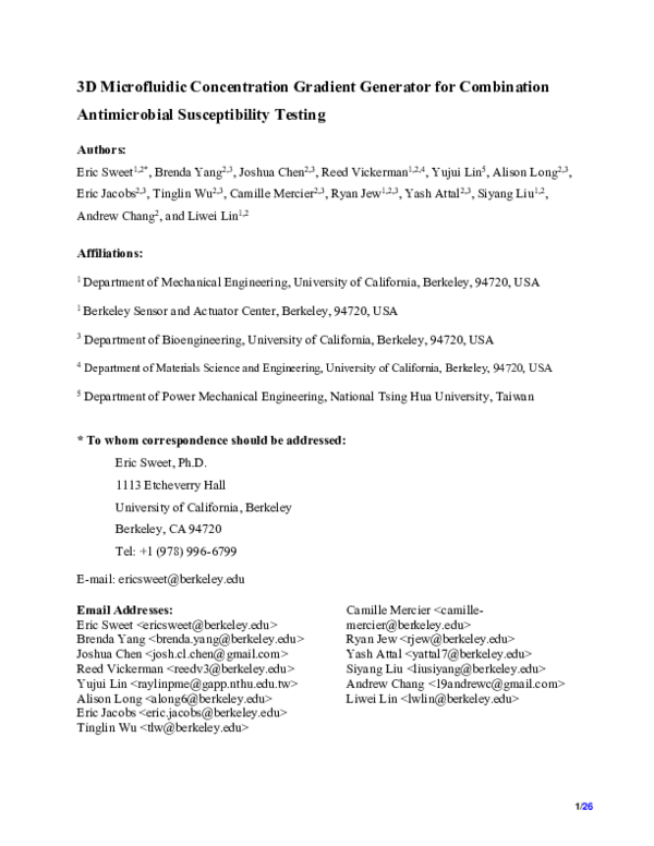 (PDF) 3D Microfluidic Concentration Gradient Generator for Combination ...