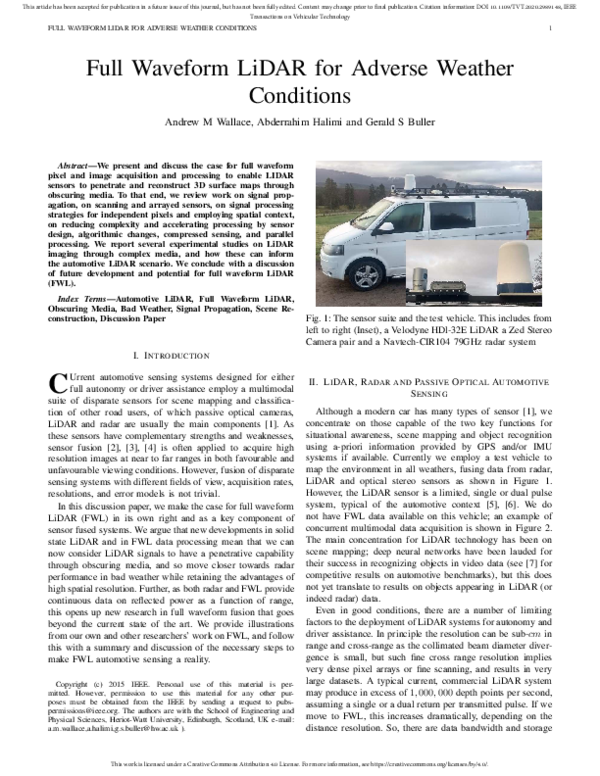 Pdf Full Waveform Lidar For Adverse Weather Conditions