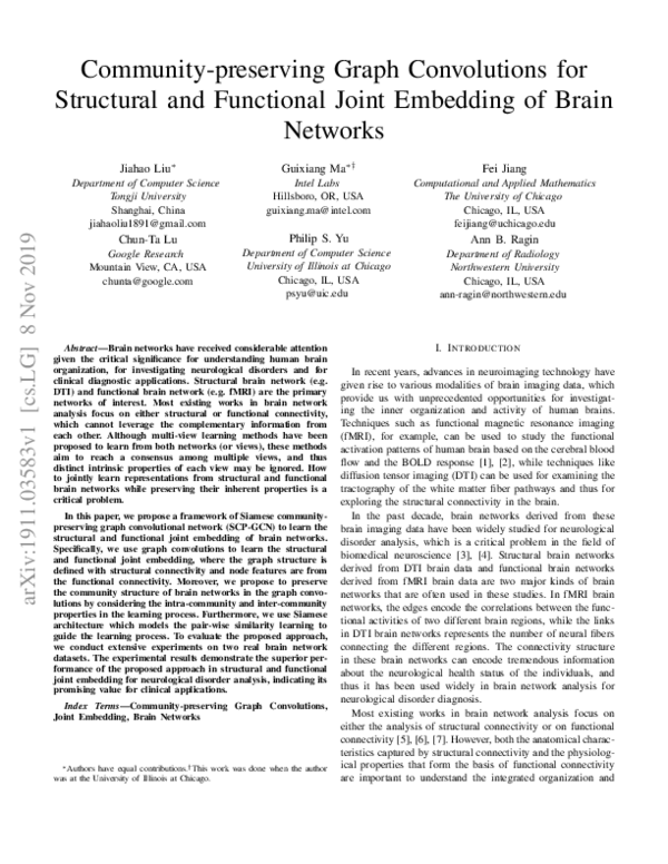 (PDF) Community-preserving Graph Convolutions for Structural and Functional Joint Embedding of ...