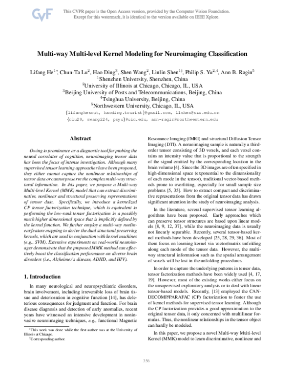 Pdf Multi Way Multi Level Kernel Modeling For Neuroimaging Classification
