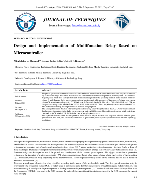 (PDF) Design and Implementation of Multifunction Relay Based on Microcontroller