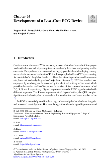 Pdf Development Of A Low Cost Ecg Device