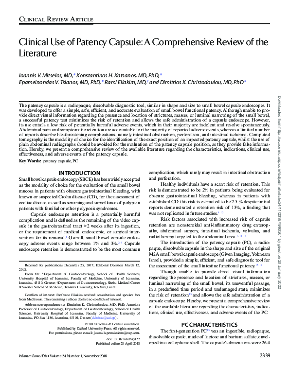 (PDF) Clinical Use of Patency Capsule: A Comprehensive Review of the ...