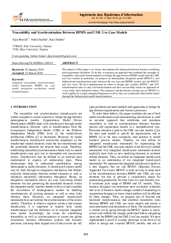 Pdf Traceability And Synchronization Between Bpmn And Uml Use Case Models