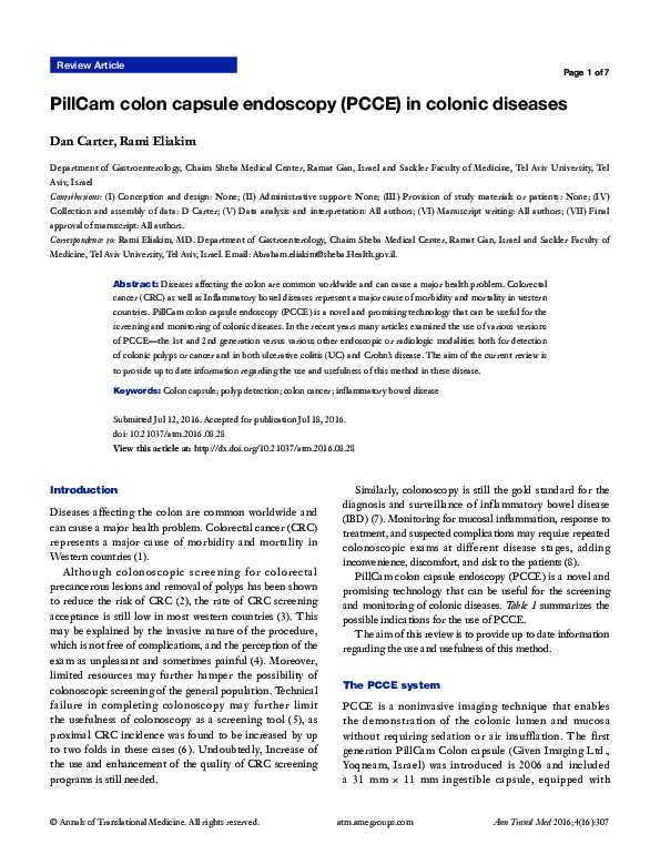 (PDF) PillCam colon capsule endoscopy (PCCE) in colonic diseases