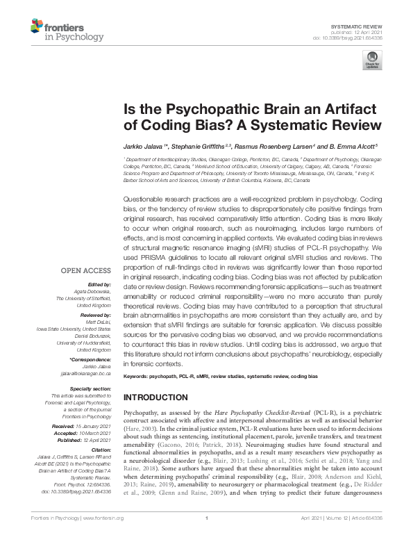 Pdf Is The Psychopathic Brain An Artifact Of Coding Bias A Systematic Review