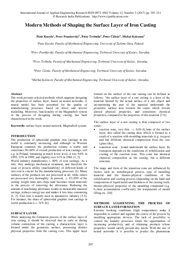 (PDF) Modern Methods of Shaping the Surface Layer of Iron Casting