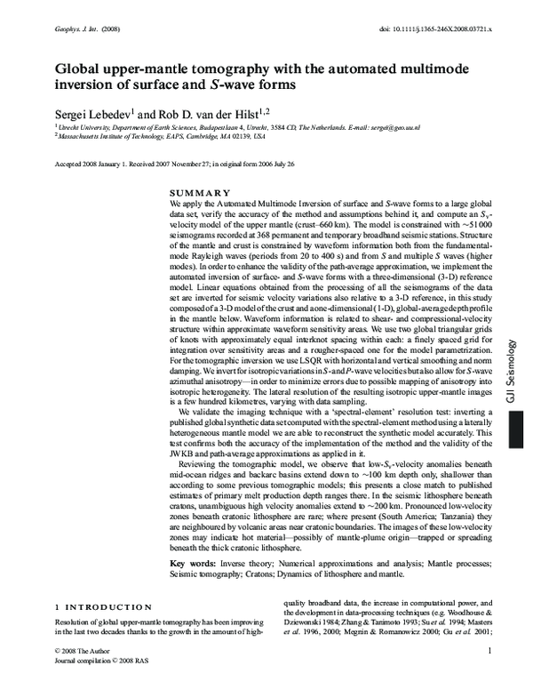 (PDF) Global upper‐mantle tomography with the automated multimode inversion of surface and S ...