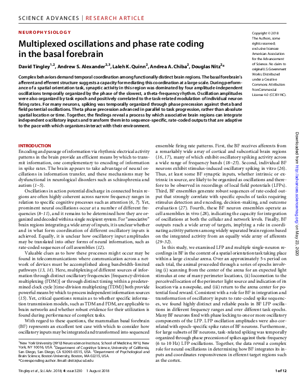 (PDF) Multiplexed oscillations and phase rate coding in the basal forebrain