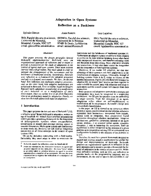 (PDF) Adaptation In Open Systems: Reflection As a Backbone | Alain ...