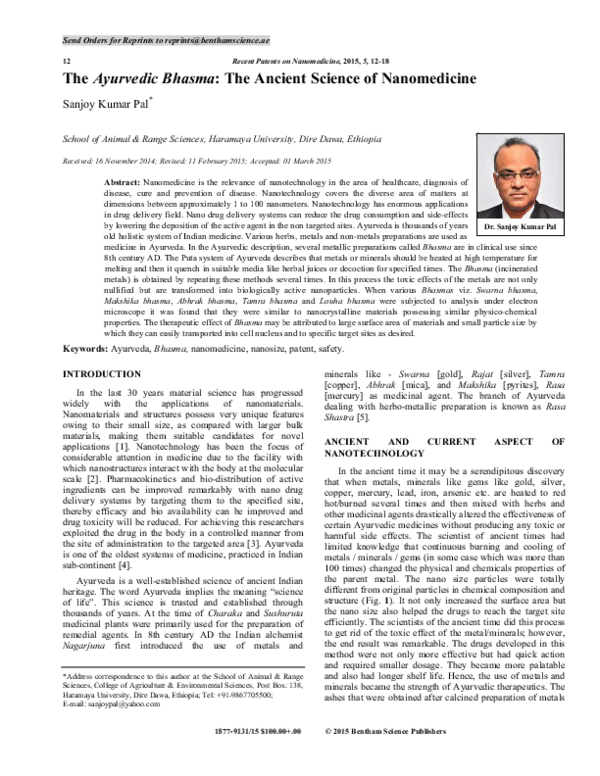 (PDF) The Ayurvedic Bhasma: The Ancient Science of Nanomedicine