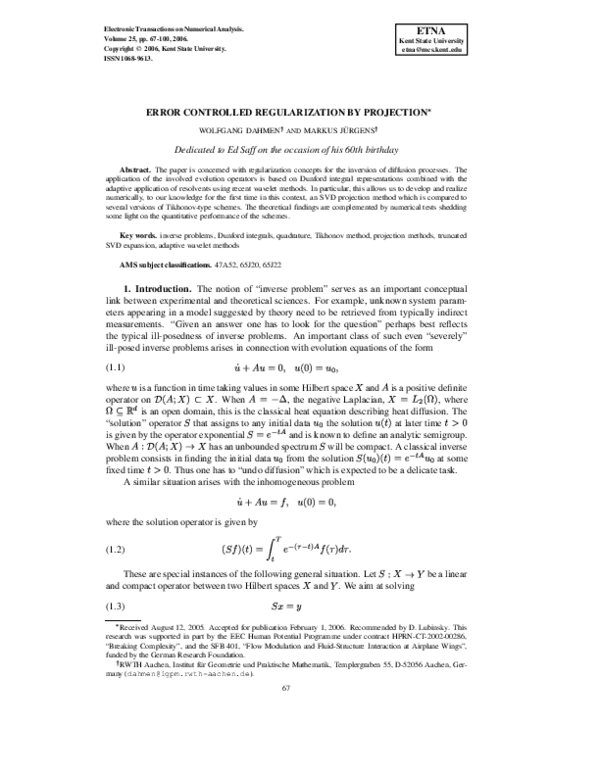 (PDF) Error controlled regularization by projection