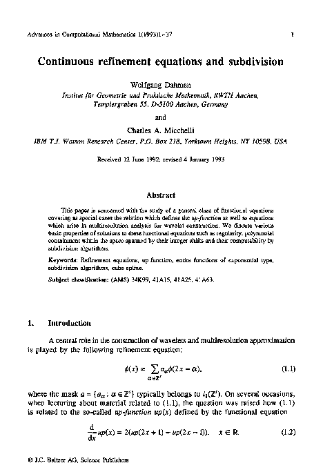 (PDF) Continuous refinement equations and subdivision
