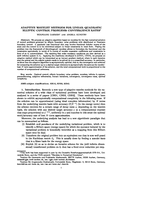 Pdf Adaptive Wavelet Methods For Linear Quadratic Elliptic Control
