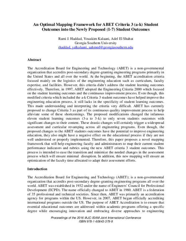 (PDF) An Optimal Mapping Framework for ABET Criteria 3 (a-k) Student ...