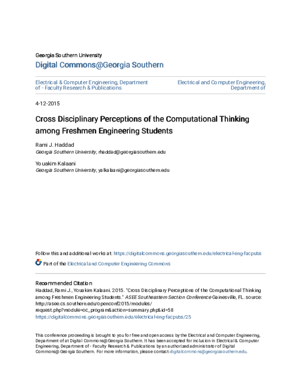 (PDF) Cross Disciplinary Perceptions of the Computational Thinking among Freshmen Engineering ...