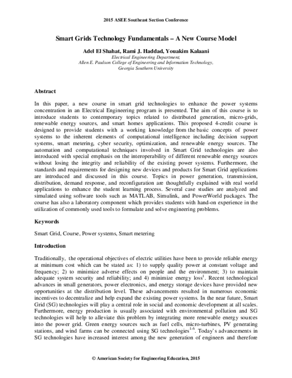 (PDF) Smart Grids Technology Fundamentals – A New Course Model