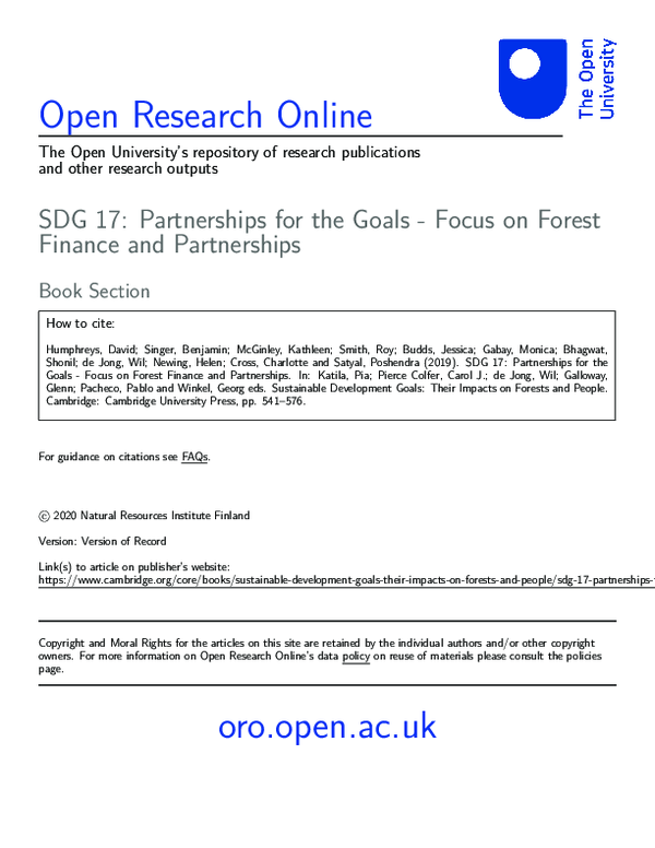 (PDF) SDG 17: Partnerships for the Goals – Focus on Forest Finance and ...
