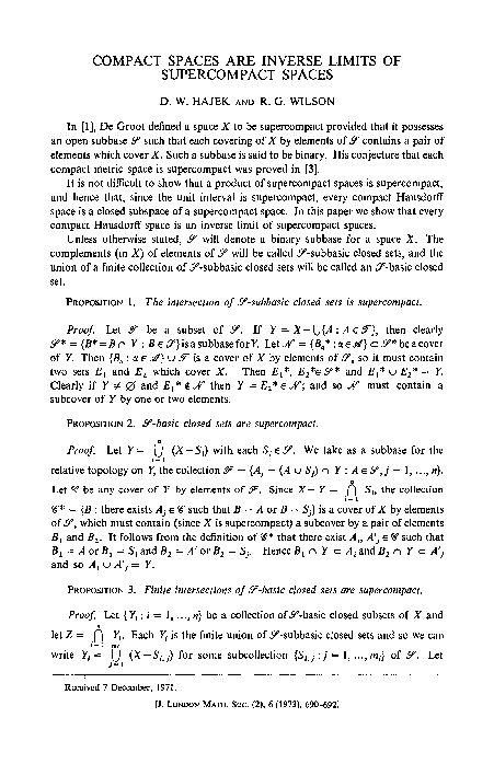 (PDF) Compact Spaces are Inverse Limits of Supercompact Spaces