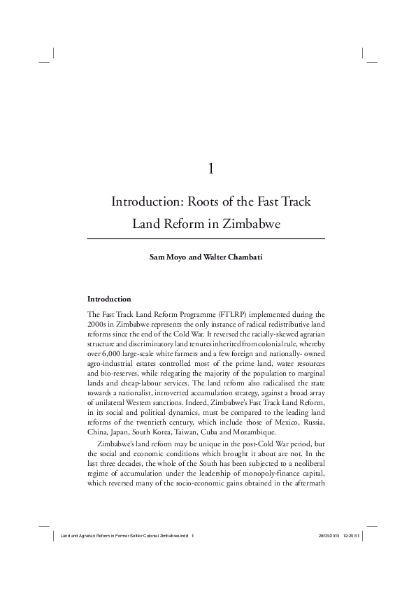 (PDF) Introduction: Roots of the Fast Track Land Reform in Zimbabwe